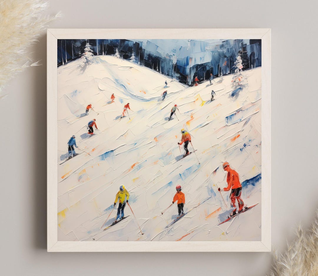 Skiing Oil Painting - Winter Snow Scene Art, Framed Canvas Print - Etsy