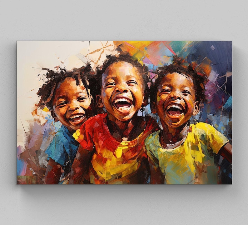 Happy African Children Canvas Art, Colorful Kids Portrait, Framed Wall ...