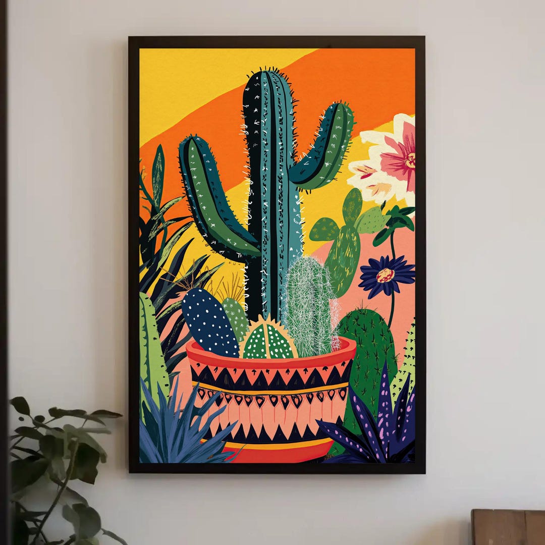 Modern Cacti Canvas Print, Mexican Wall Art, Minimalist Desert Decor ...