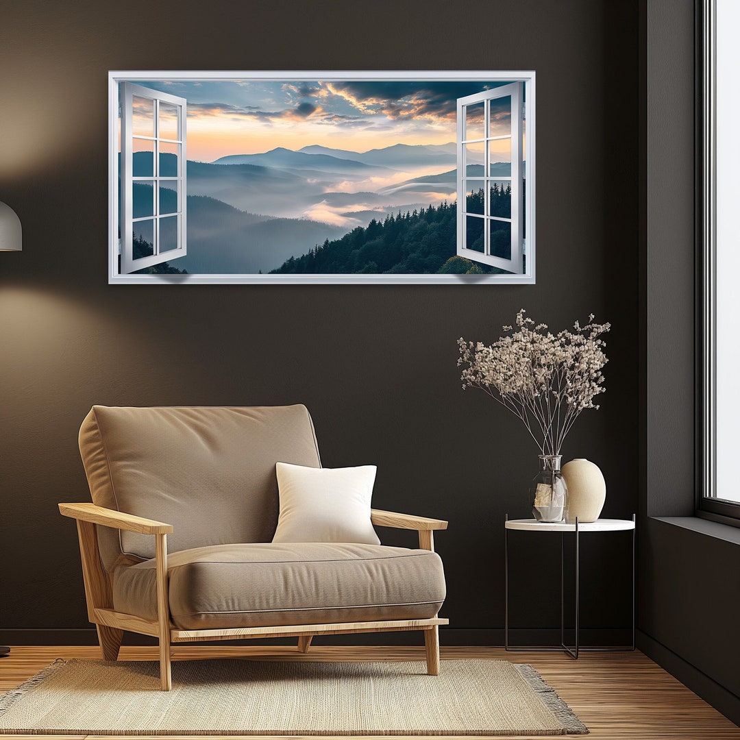 Smoky Mountain Sunset 3D Faux Window View - Nature Canvas Art - Fake ...