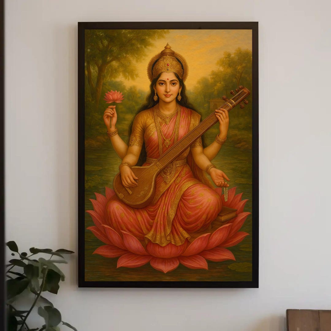 Goddess Saraswati Lakshmi Devi Wall Art Hindu Spiritual Canvas Painting ...