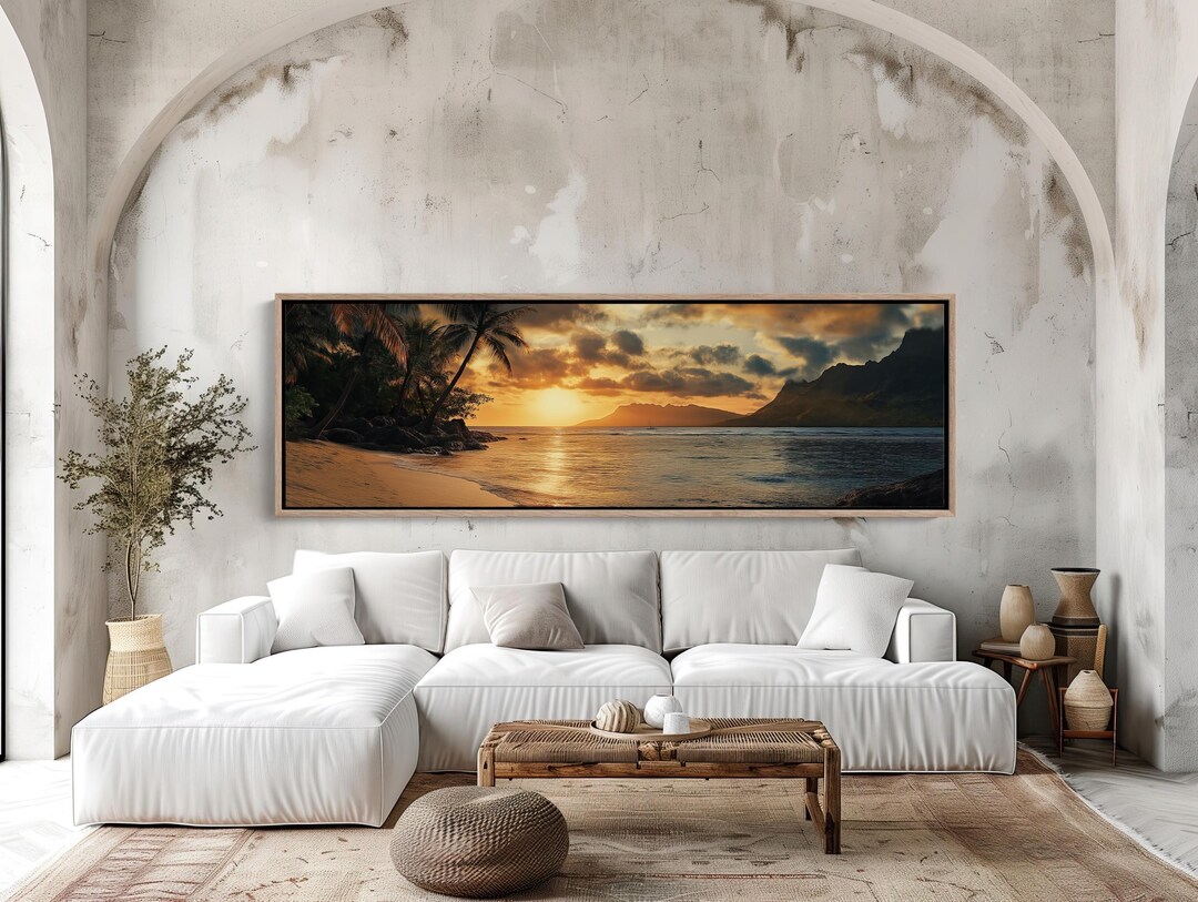 Tropical Sunset Beach Canvas Print, Palm Trees, Panoramic Wall Art - Etsy