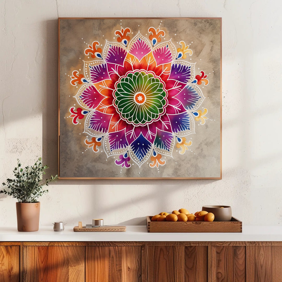 Rangoli Design Wall Art, Large Canvas Print, Indian Culture Wall Art ...