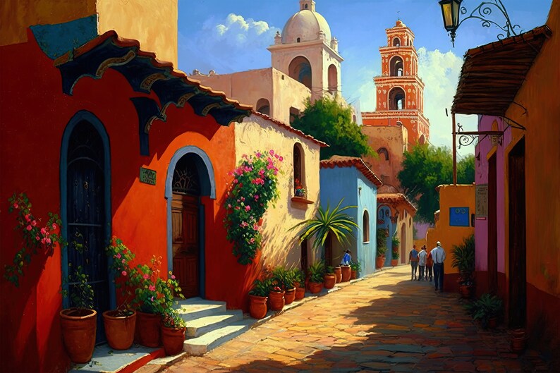 Mexican Village Scene Art Colorful Wall Art for Living Room - Etsy