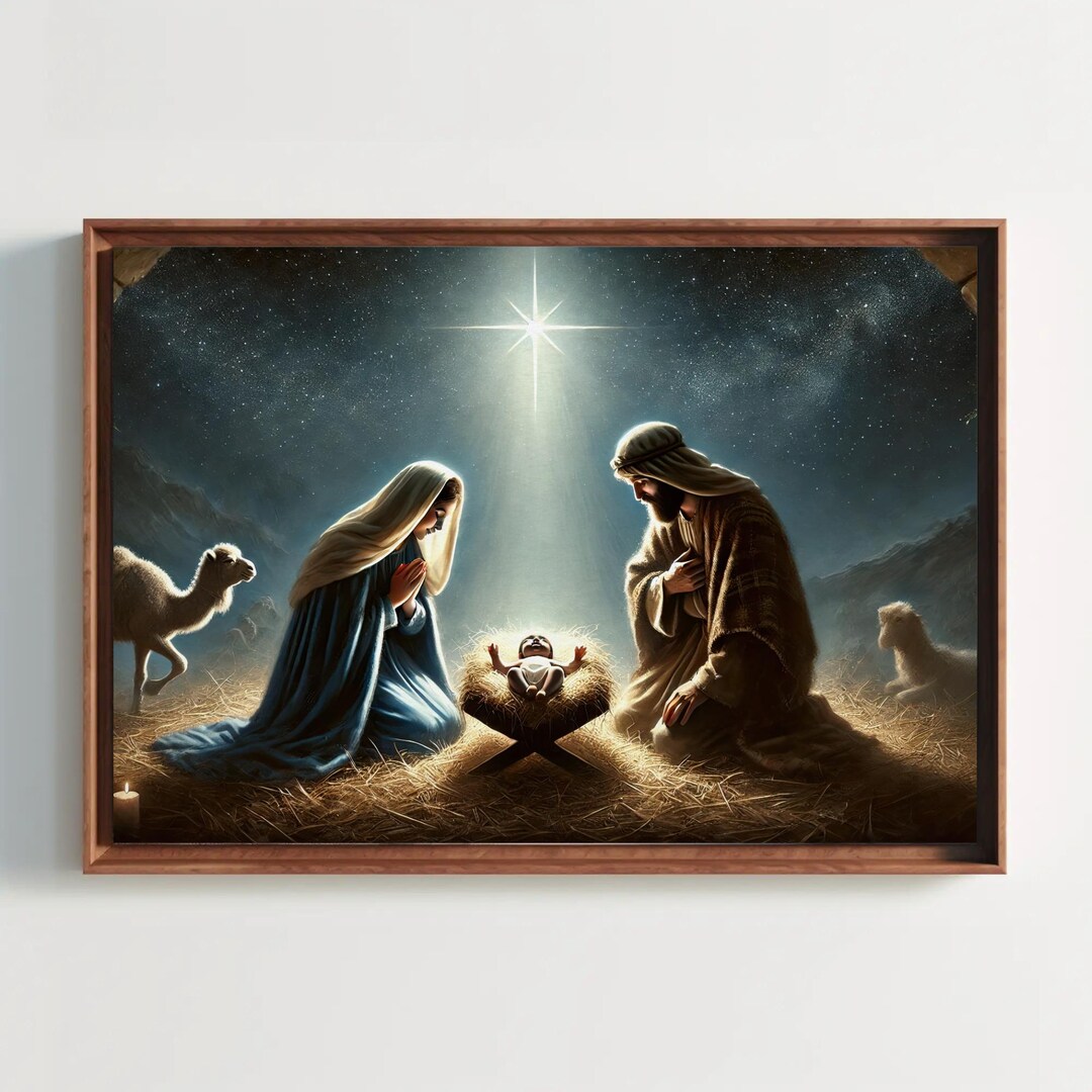 Nativity Scene Canvas Print, Holy Family Under the Star of Bethlehem ...