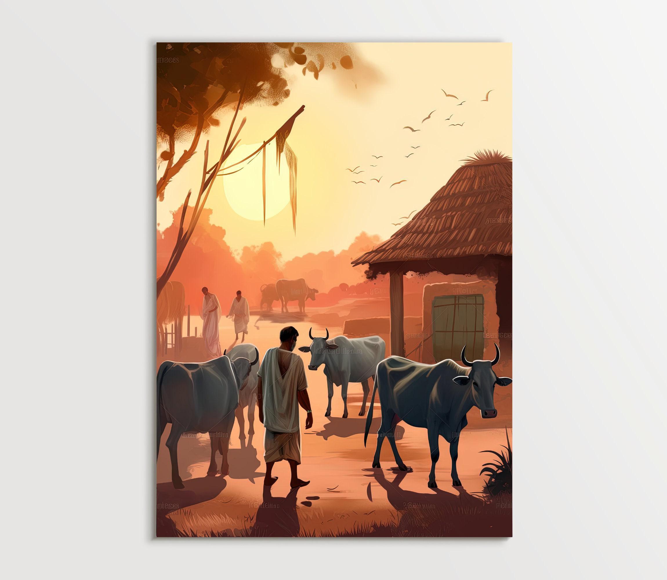 Indian Village Scene Art | South Asian Countryside Print - Etsy
