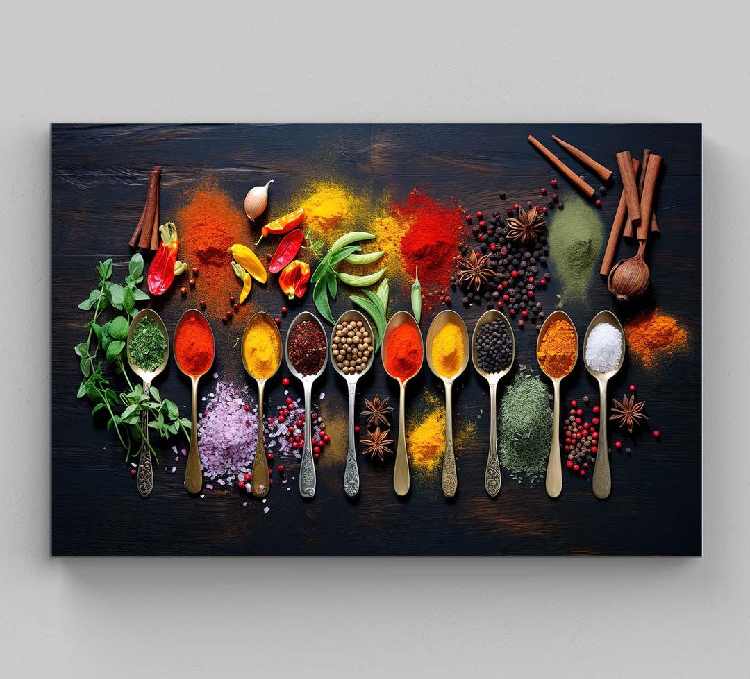 Herbs and Spices Large Canvas Kitchen Decor Print Modern Decor Framed ...