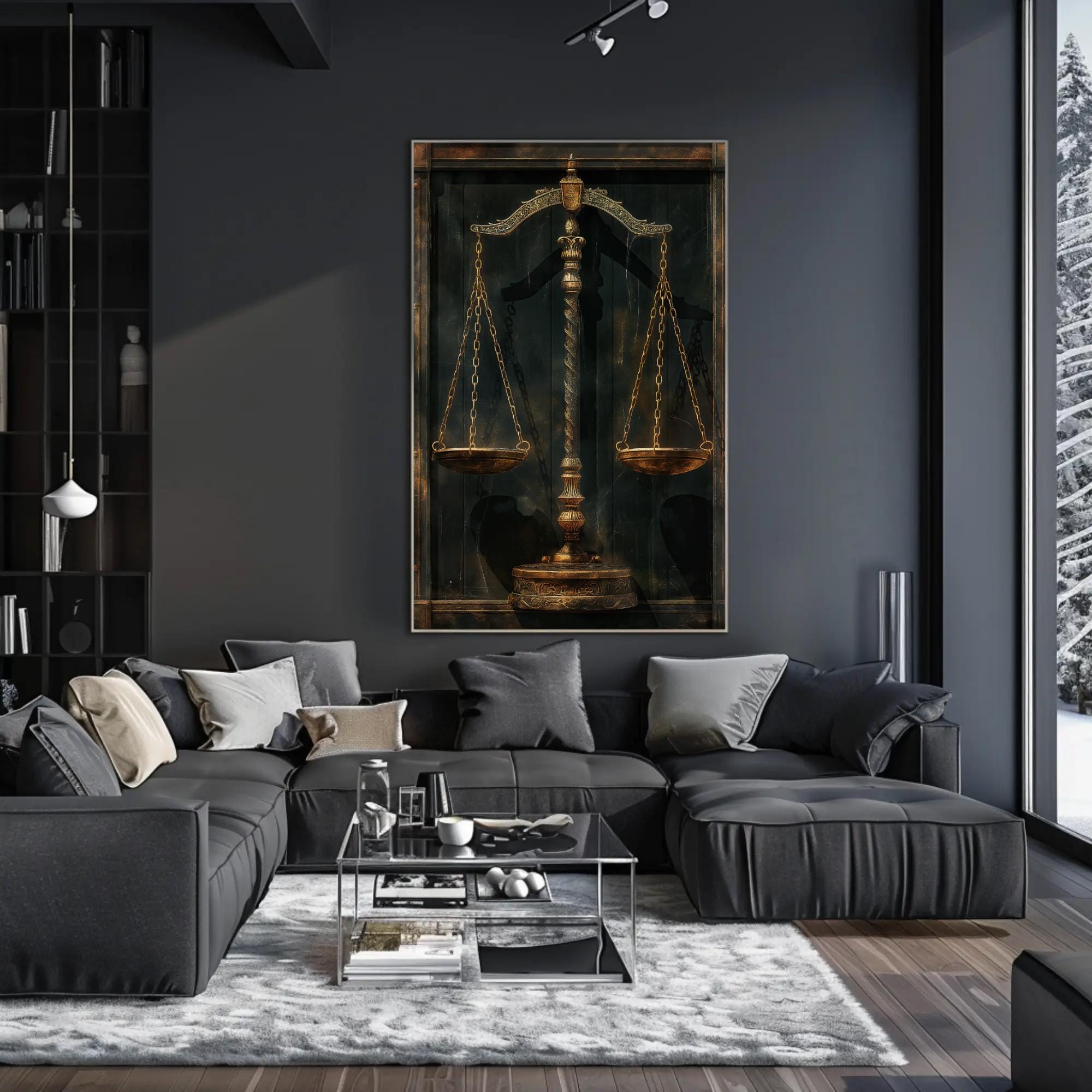 Scales of Justice Painting Canvas | Elegant Legal Decor | Framed ...
