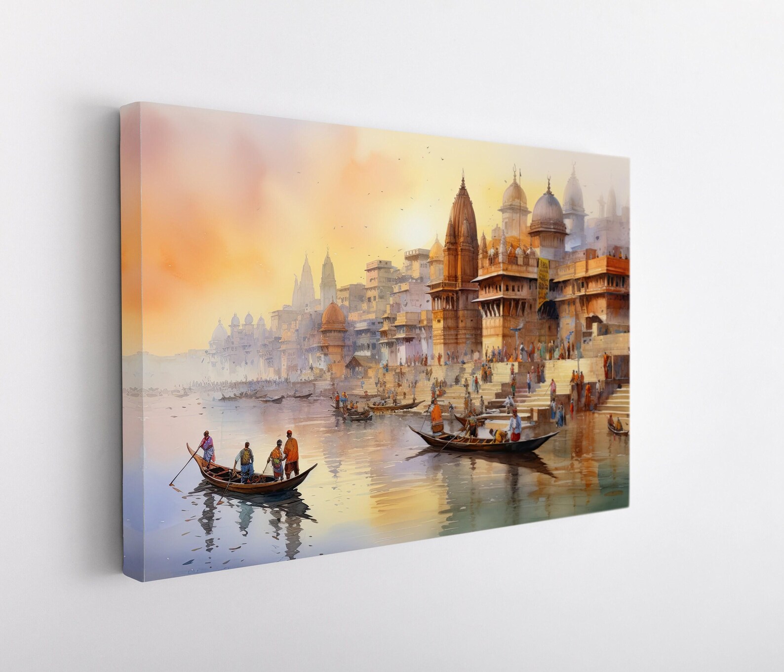 India Watercolor Canvas Print, Ganges River Landscape Wall Art - Etsy