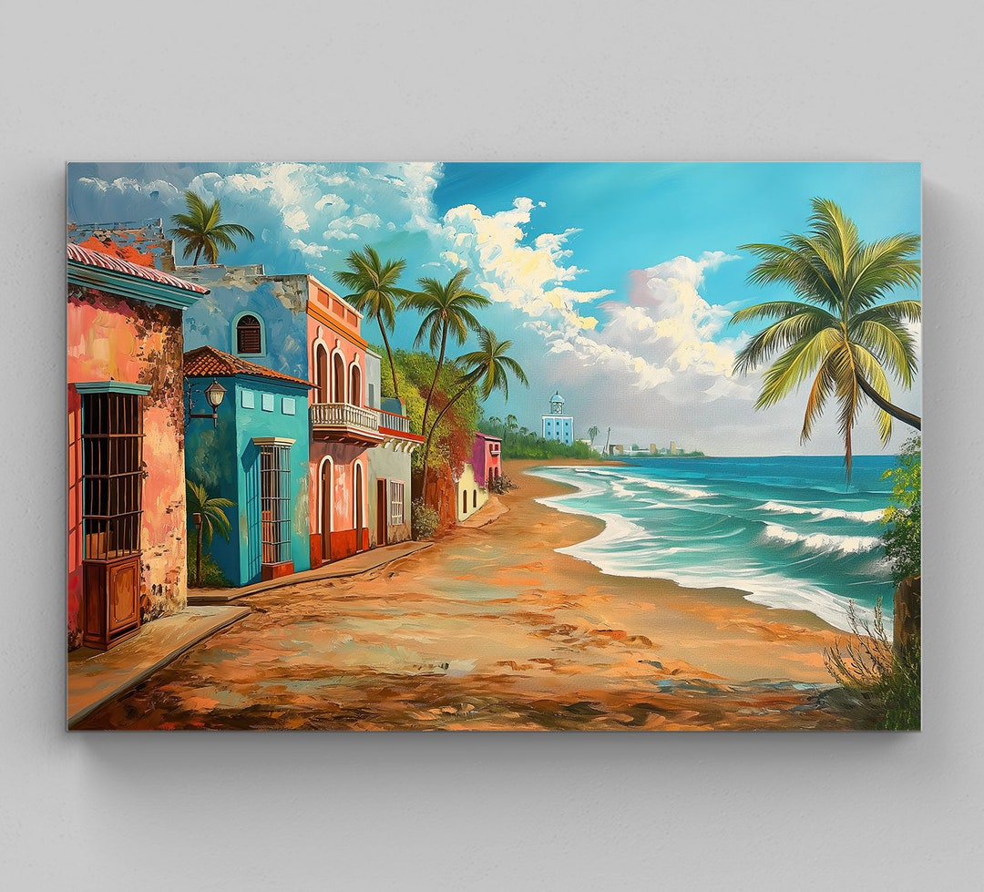Beach of Puerto Rico Painting, Canvas Print, Puerto Rican Wall Art ...