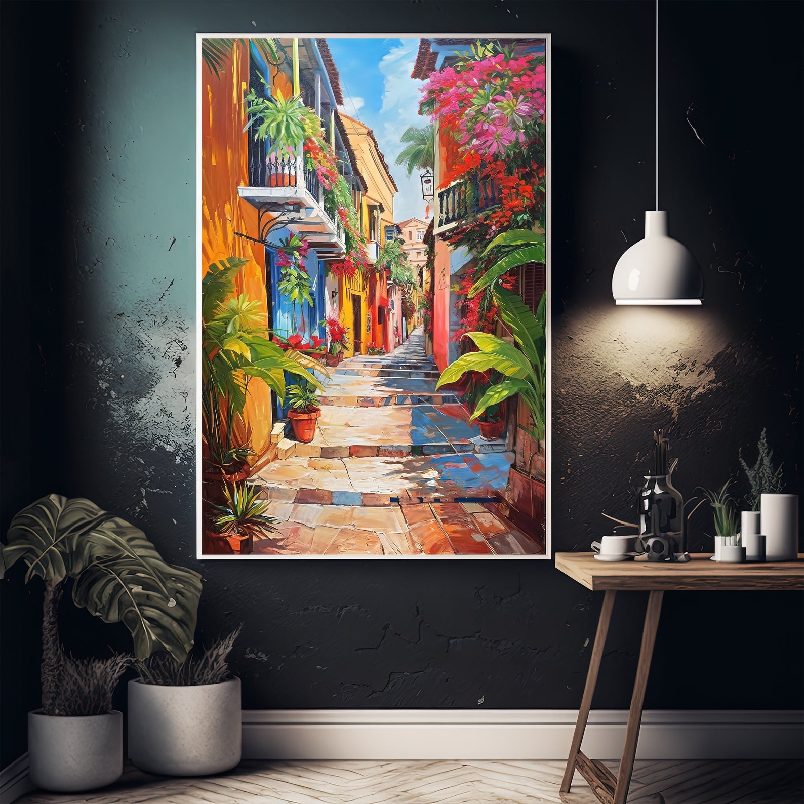 Colombia Art Painting, Street of Cartagena Art Poster, Colombian ...