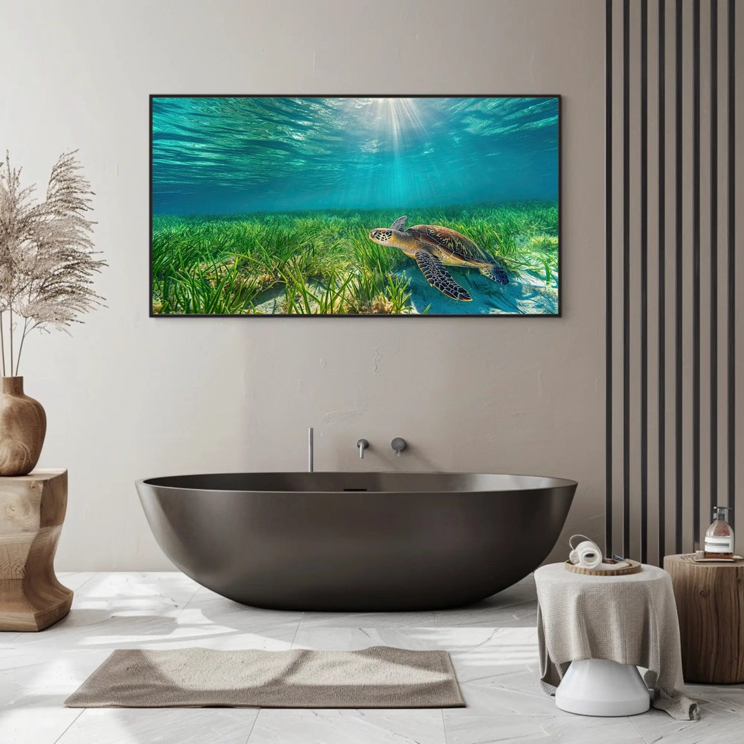 Sea Turtle Underwater Wall Art, Marine Life Coral Reef Canvas Print ...