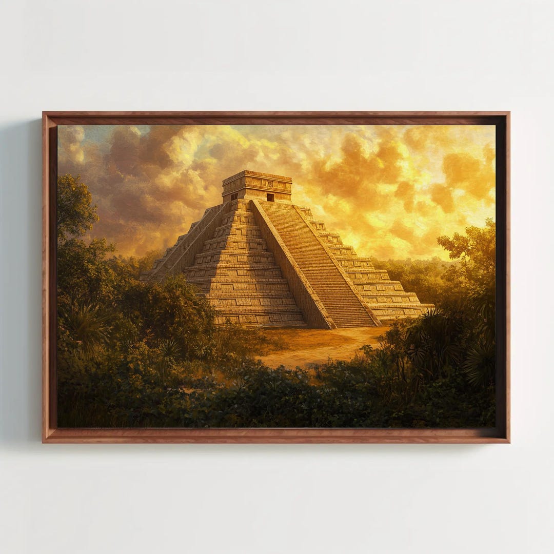 Mayan Pyramids at Sunset Canvas Print | Vibrant Mexican Wall Art ...