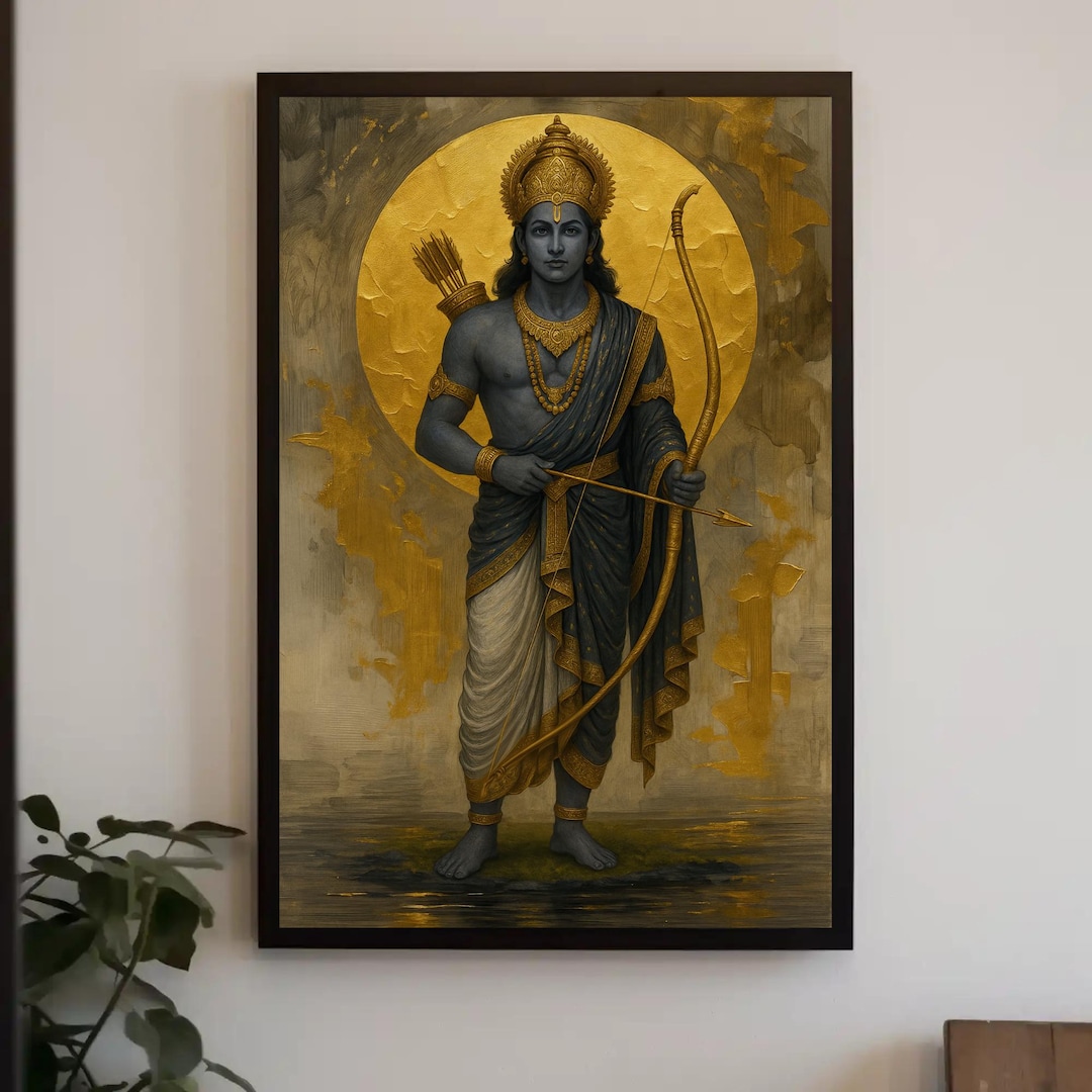 Lord Rama Canvas Print Golden Moon Hindu God Archery Painting Spiritual ...
