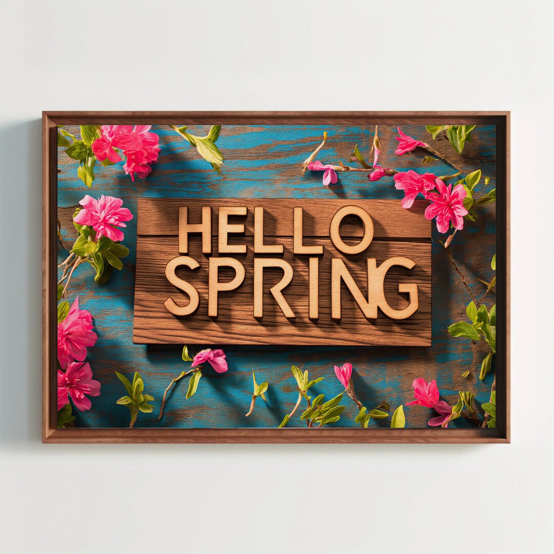 Hello Spring Canvas Sign - Modern Farmhouse Easter Wall Art With Wooden ...