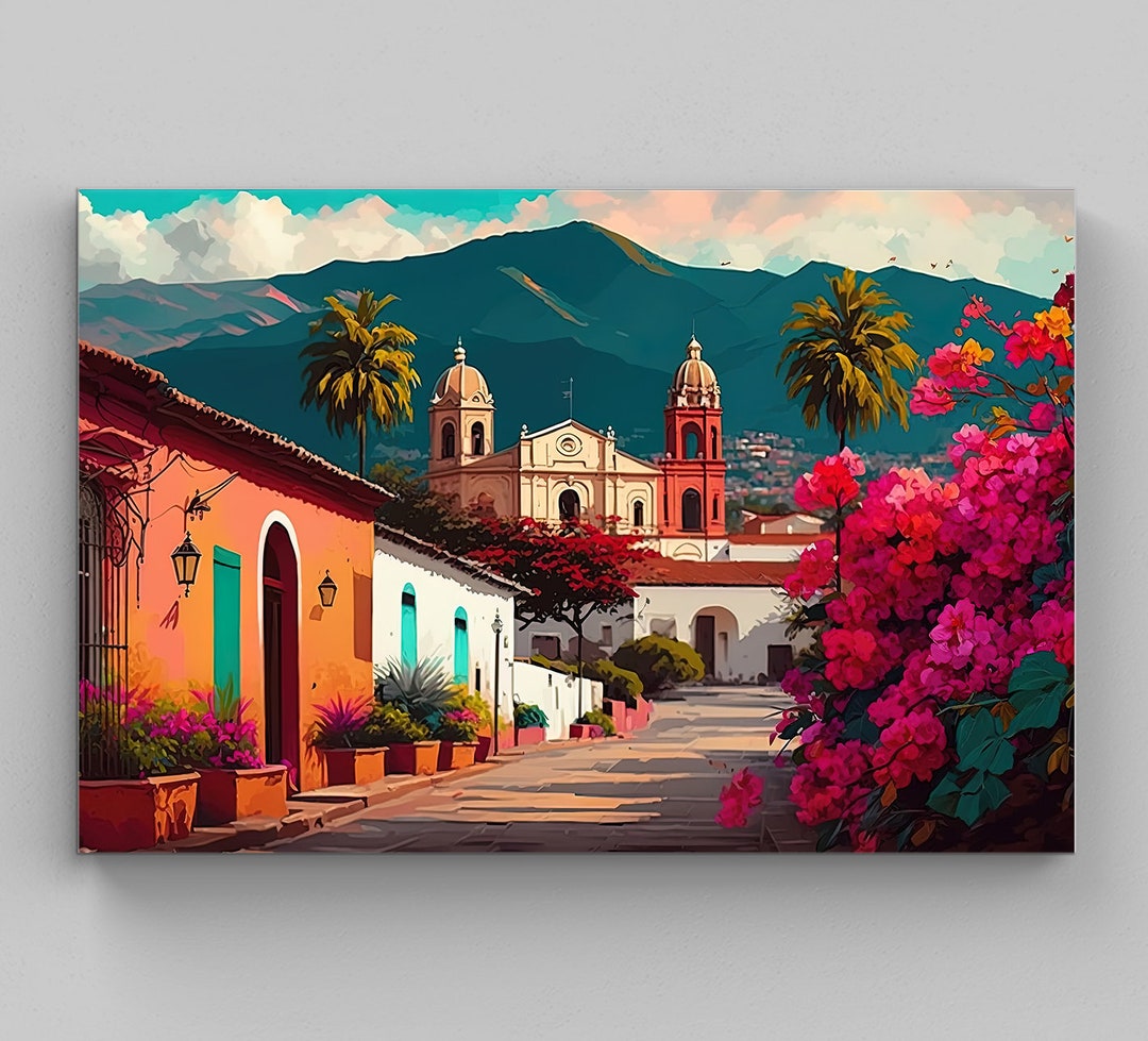 Mexican Village, Mexican Poster, Mexican Wall Art Decor, Floral Wall ...