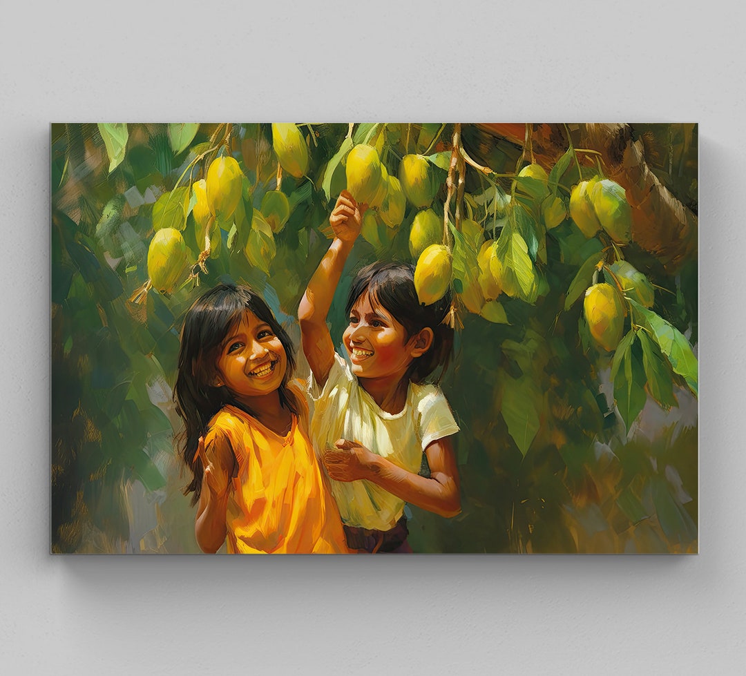 Happy Children Under a Mango Tree, Mango Art Print, Indian Artwork ...