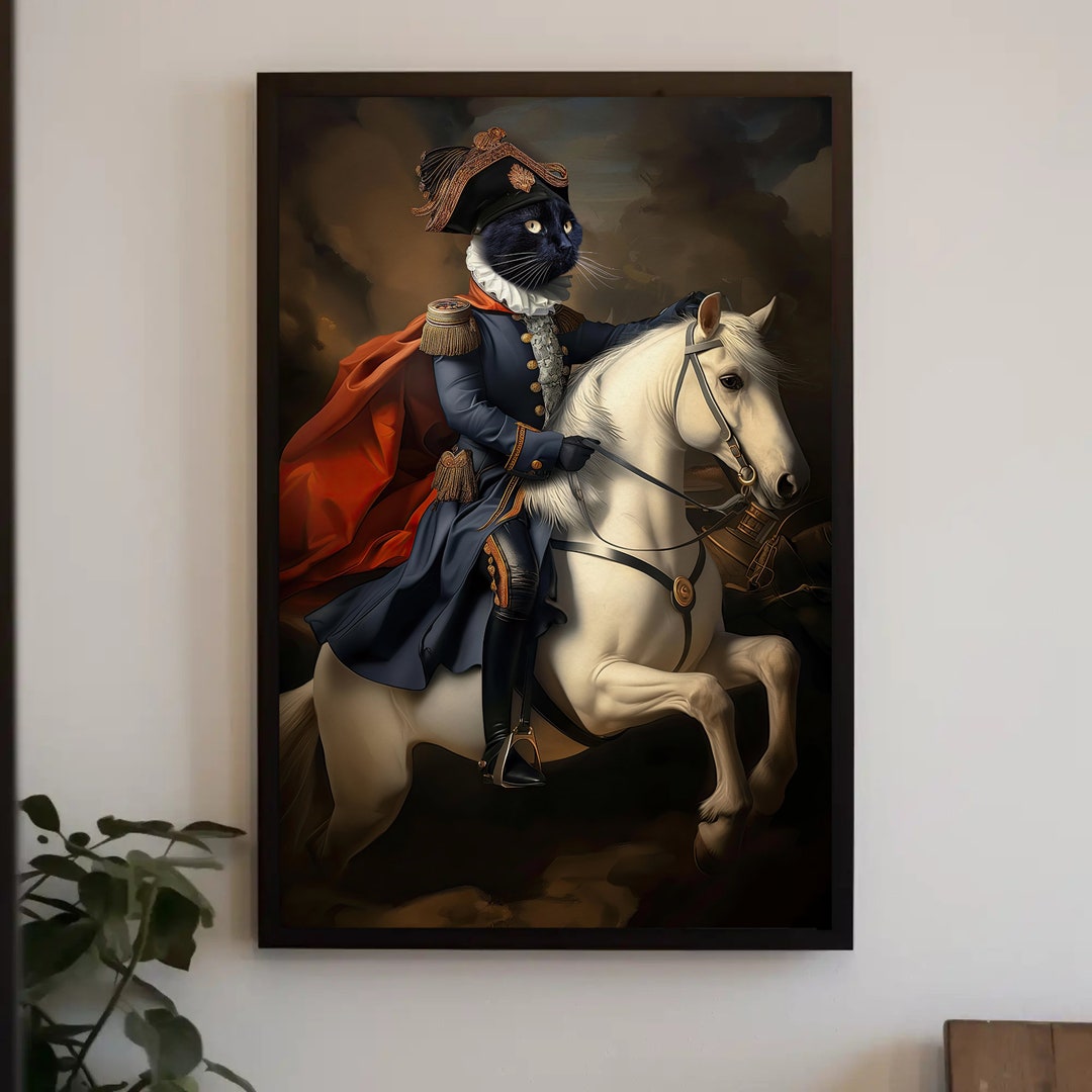 Black Cat Napoleon Style Oil Painting Canvas Black Cat Wall Art Cat ...