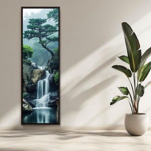Zen Waterfall Long Vertical Canvas, Tall Narrow Tranquil Wall Art ...
