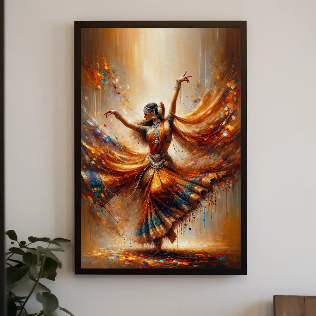 Indian Dance in Motion, Oil Painting India Art Print, Traditional ...