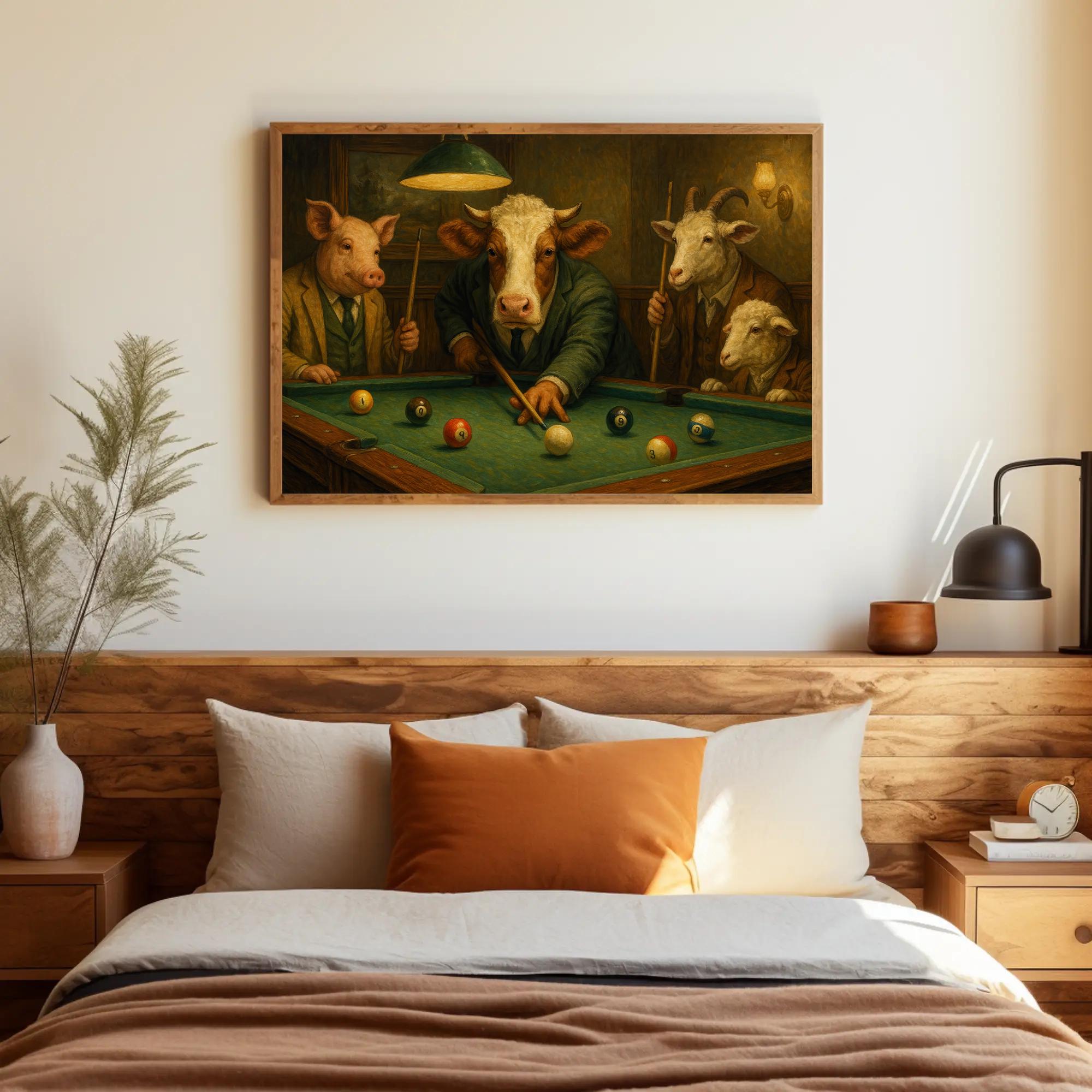 Farm Animals Playing Billiards Canvas Print - Funny Bar Art - Etsy