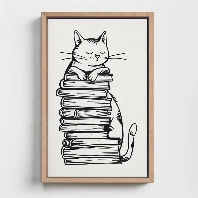Cat With Books Canvas Print, Library Wall Art - Etsy