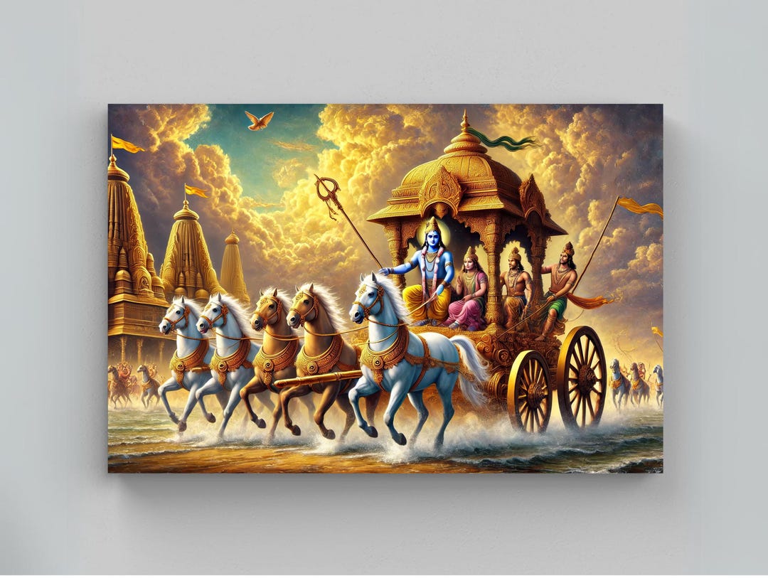 Epic of Mahabharata Painting Canvas Print | Indian Landscape Wall Art ...