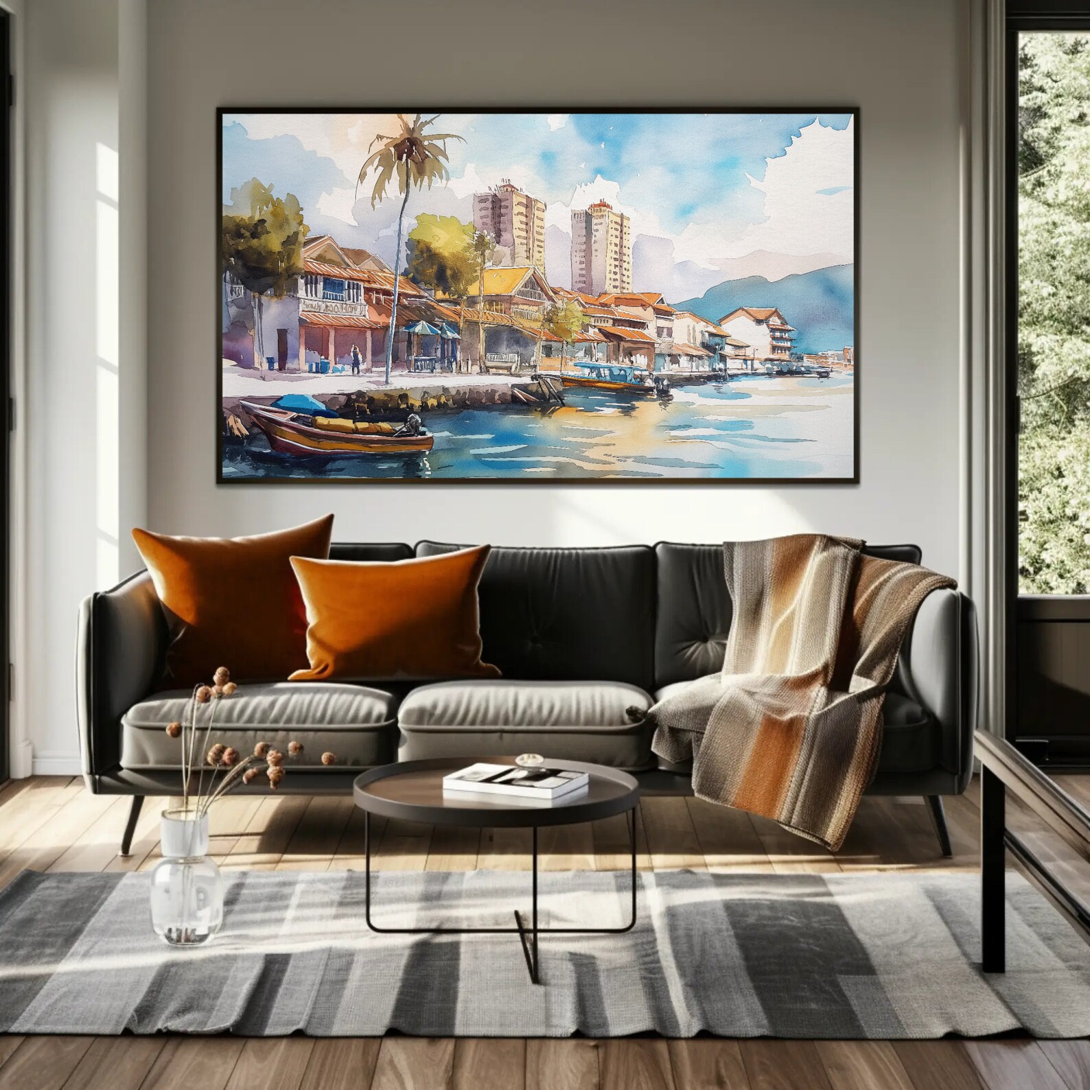 Penang Island Malaysia Canvas Print, Framed Watercolor Painting, Scenic ...
