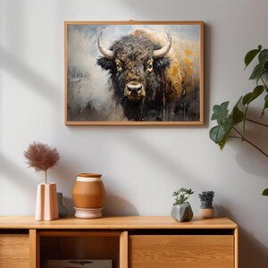 Bison American Buffalo Wall Art, Minimal Animal Prints, Abstract ...