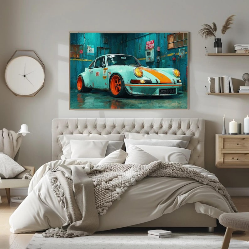 Vintage Porsche 911 Print | Classic Racing Car Wall Art | Man Cave ...