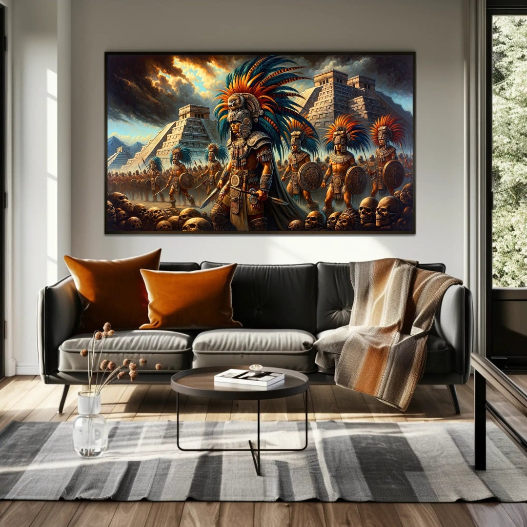 Aztec Warriors Canvas Painting, Framed Print, Mexican Cultural and ...
