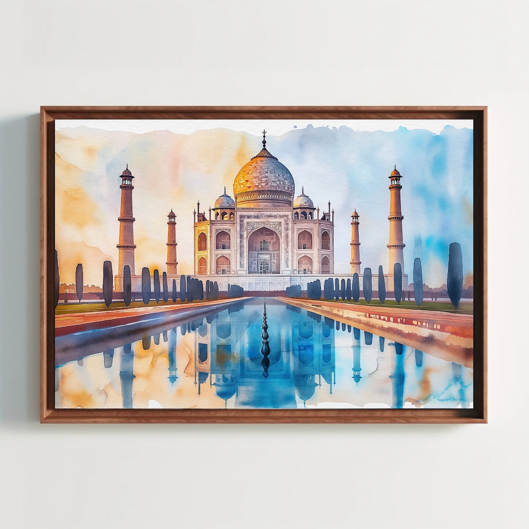 Taj Mahal Wall Art Print, Watercolor Painting, Taj Mahal Canvas Decor ...