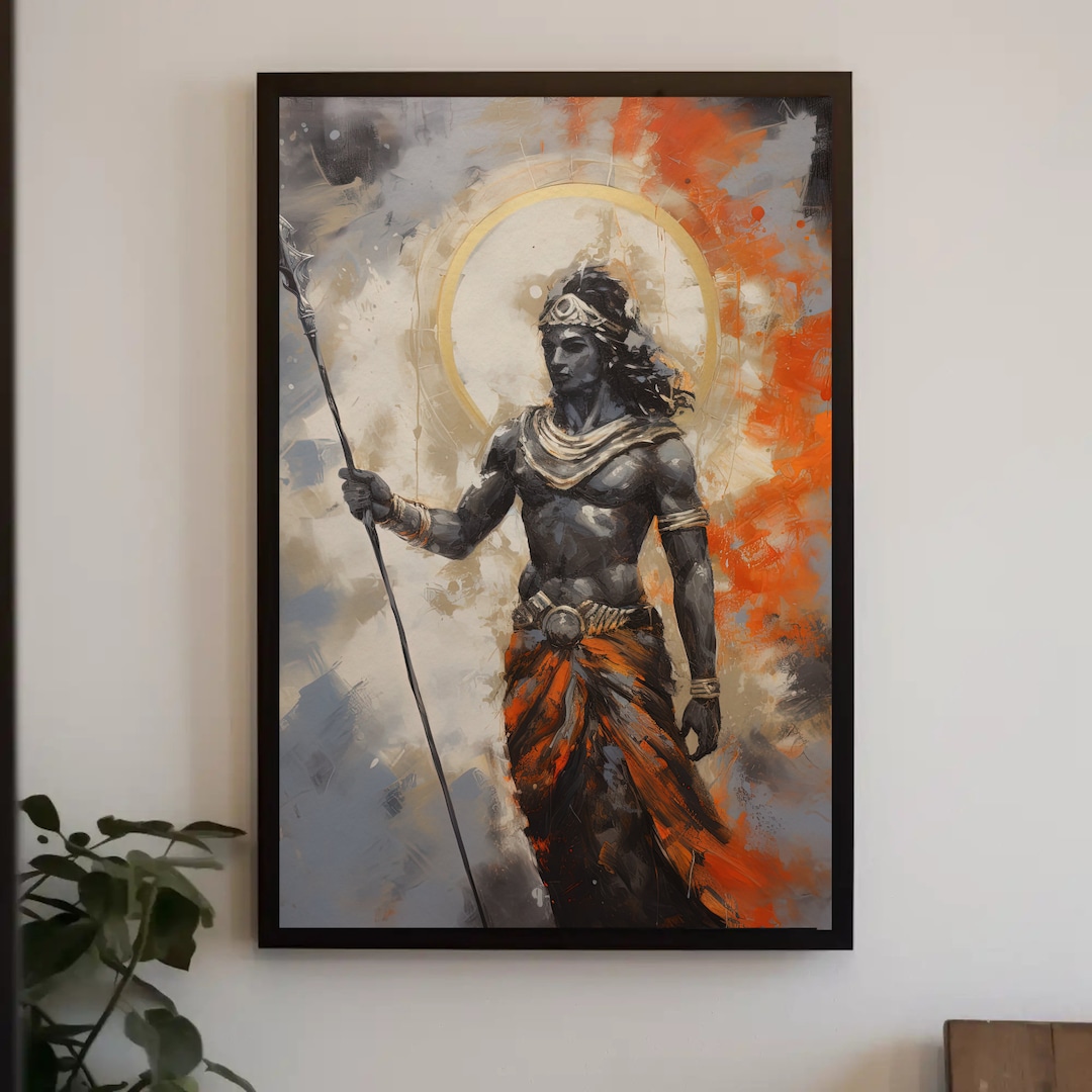 Warrior Lord Ram Indian Wall Decor, Indian Painting, Hindu God Wall Art ...