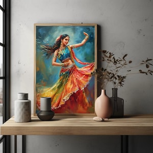 Colorful Indian Folk Dance Canvas Wall Decor, Framed Indian Painting ...