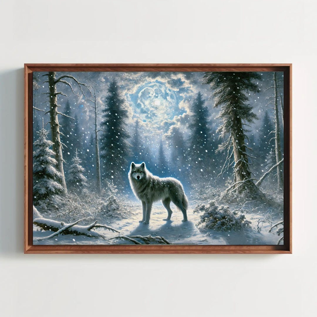 Noble Wolf in a Snowy Landscape Canvas Print | Wildlife Oil Painting ...