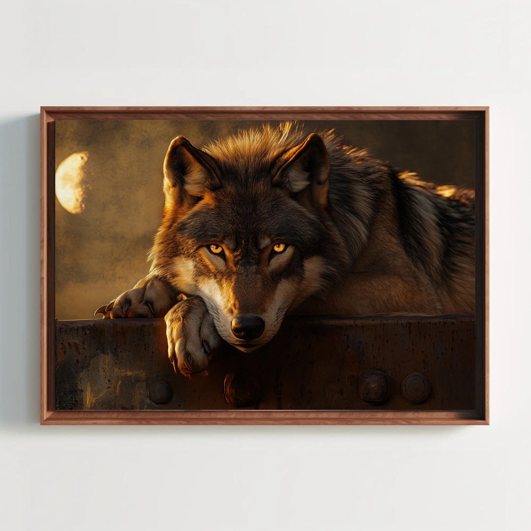 Half Moon Magical Wolf Canvas Print - Mystical Wildlife Wall Art ...