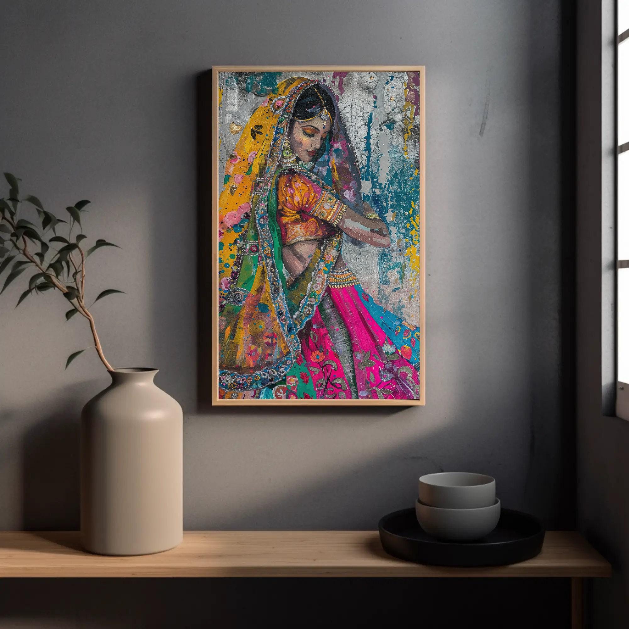 Colorful Indian Woman Art | Traditional Saree Painting, Ready to Hang ...
