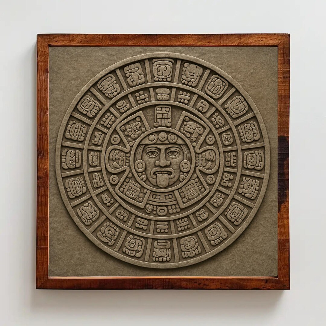 Aztec Sun Stone Wall Art Ancient Mayan Calendar Canvas Print Tribal ...