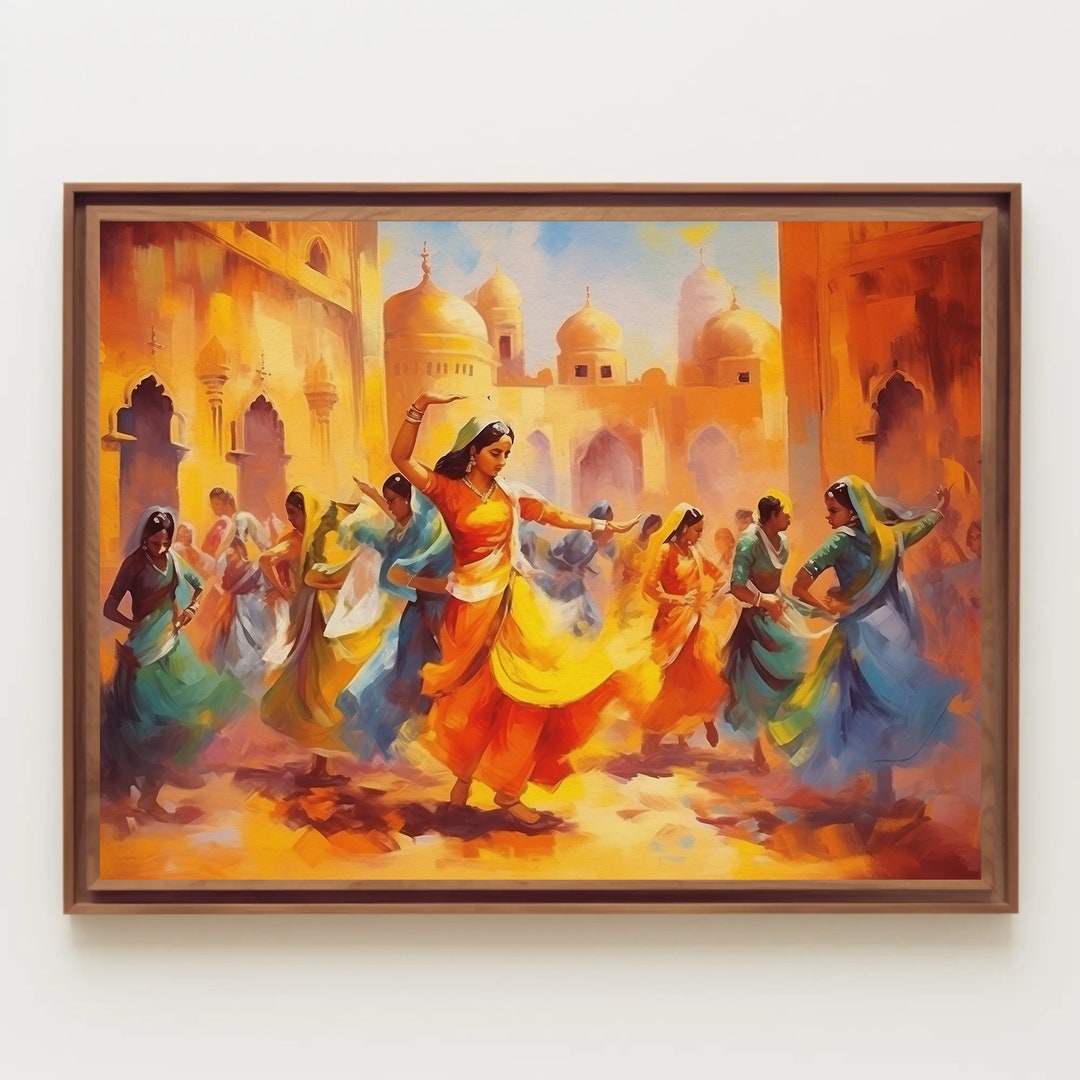 Colourful Rajasthani Folk Dance Painting Indian Home Decor Large Canvas ...