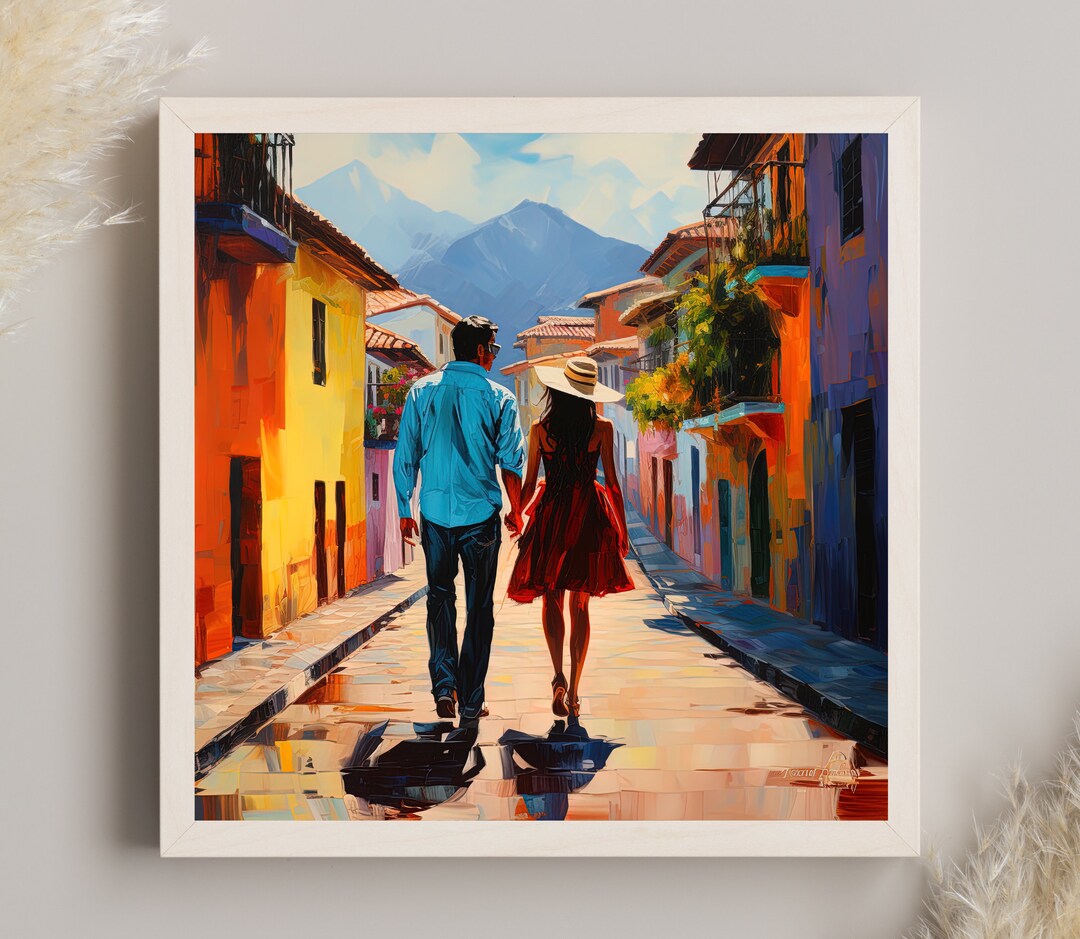 Colombian Couple Walking on Street of Colombia Wall Art Colombian ...
