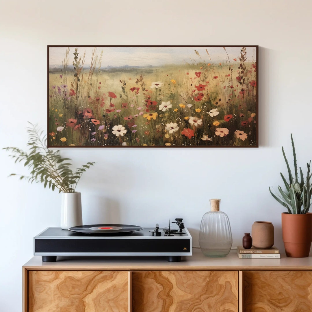 Wildflower Field Impressionist Oil Painting Wall Art, Large Wall Decor ...