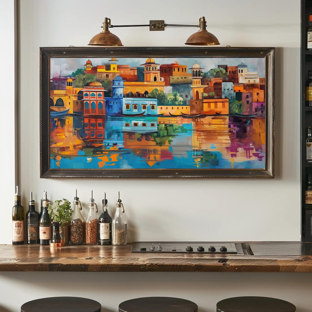 Jaipur Oil Painting Canvas | Vibrant Indian Cityscape Art | Framed ...