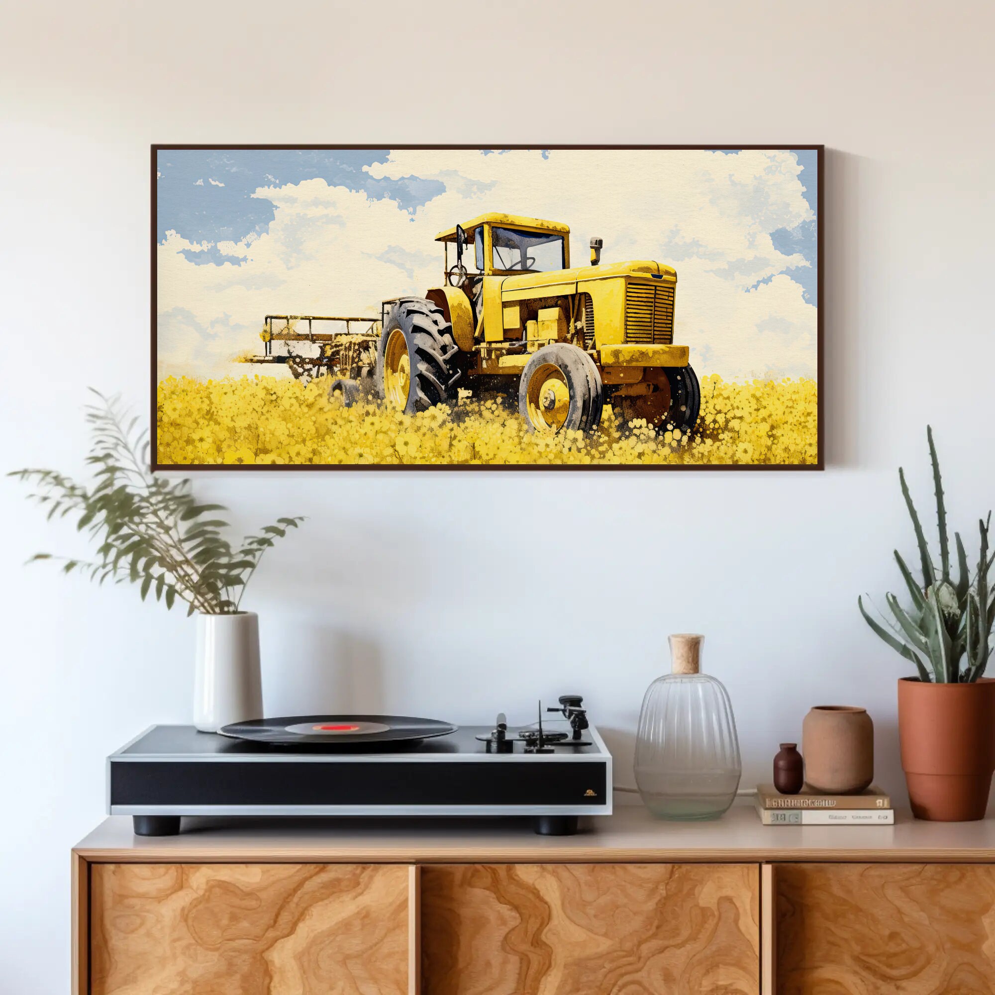 Farm Tractor in a Mustard Field Painting Tractor Wall Art - Etsy