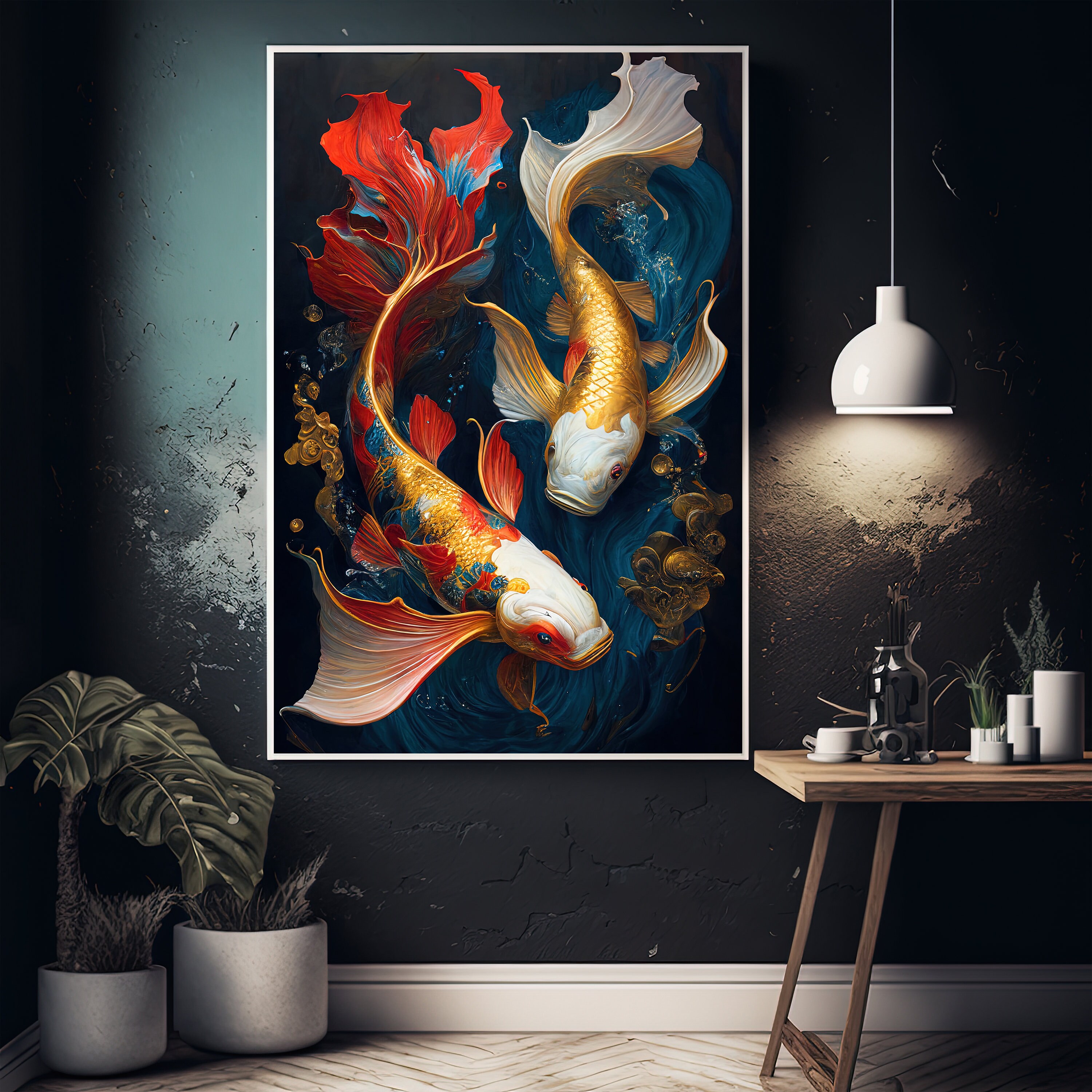 Koi Fish Painting Fish Paintings Koi Fish Wall Decor - Etsy