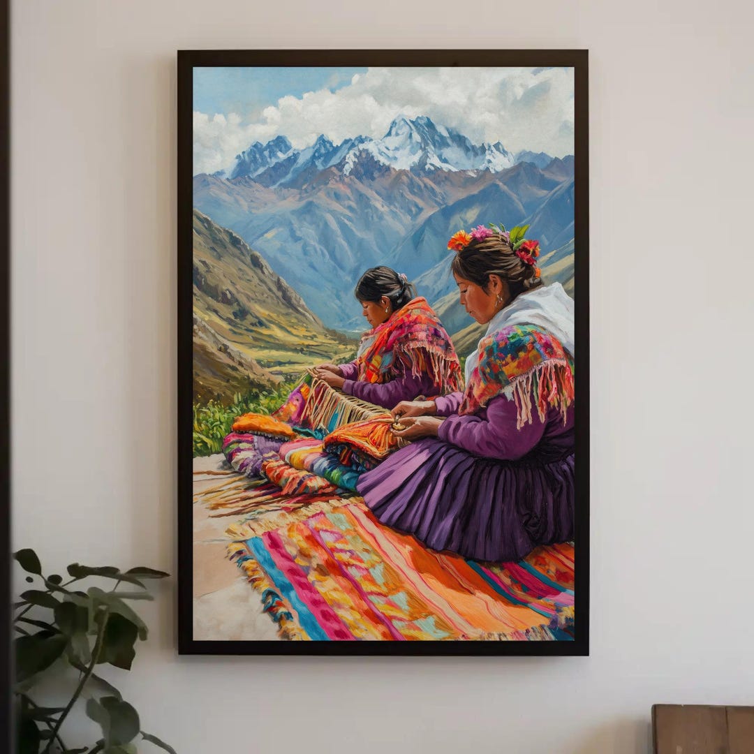 Indigenous Andean Women Weaving Colorful Textiles Canvas Print ...