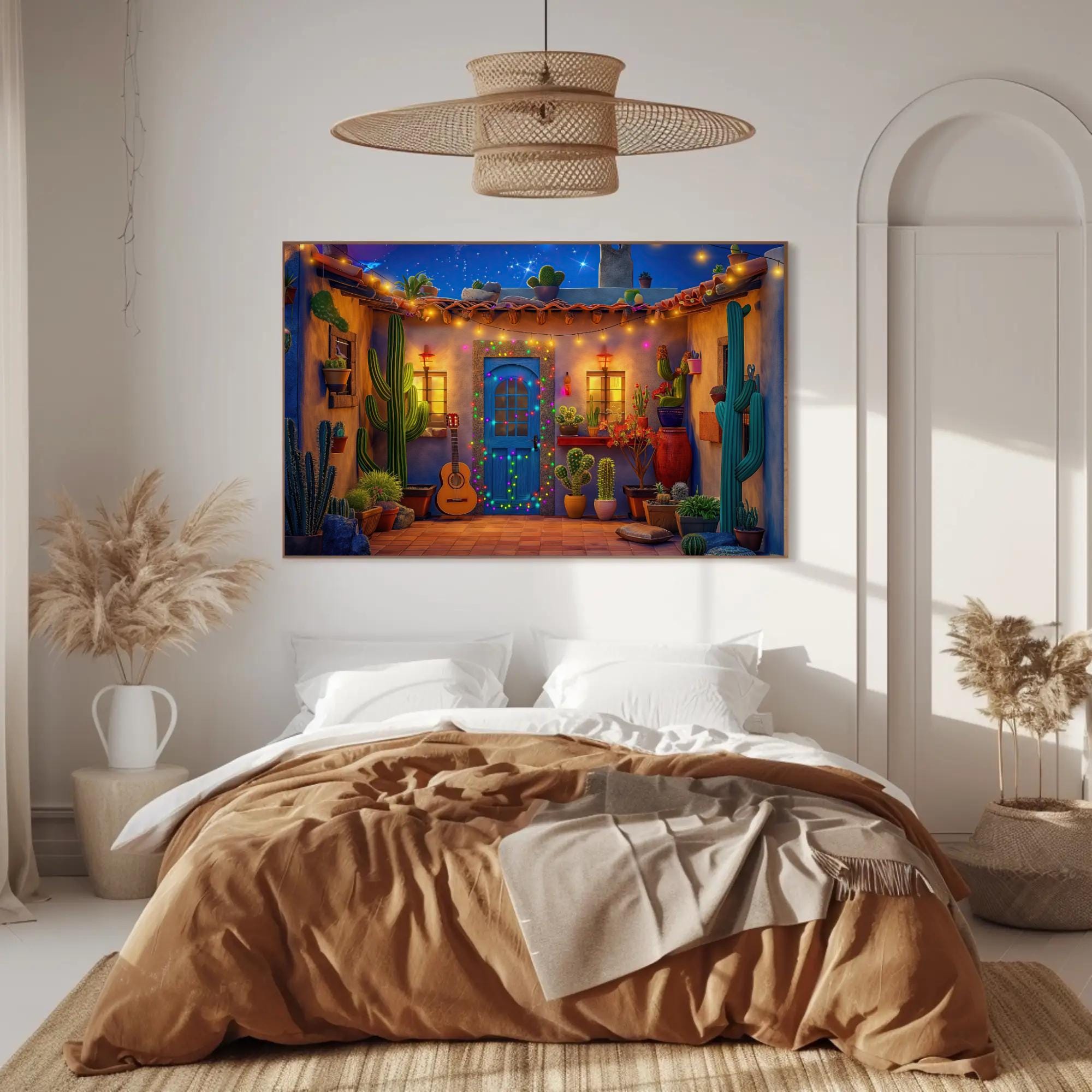Mexican Fiesta Courtyard Canvas Art | Colorful Celebration Wall Decor ...
