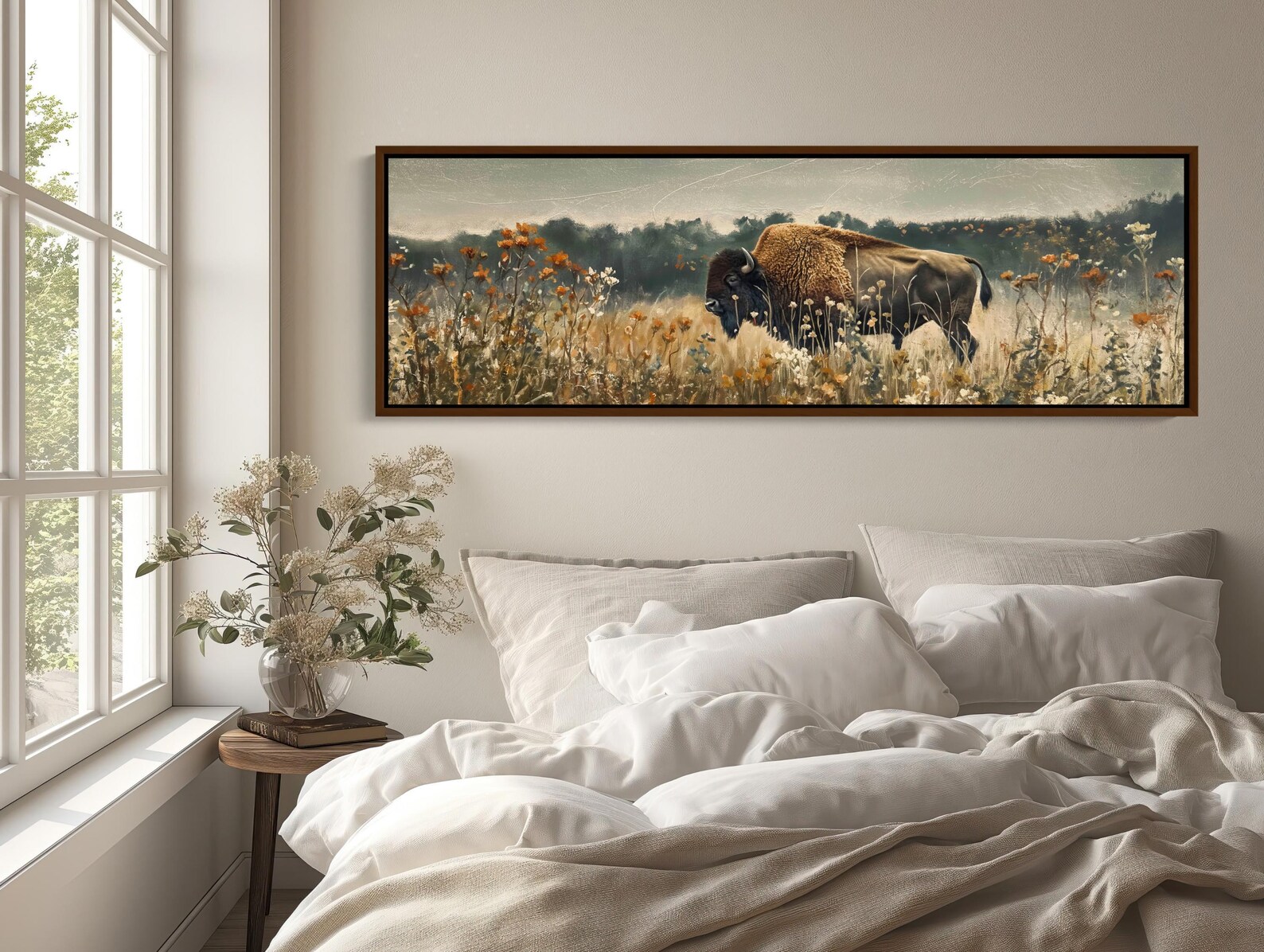 Bison in Wildflowers Canvas Art, Rustic Western Decor - Etsy