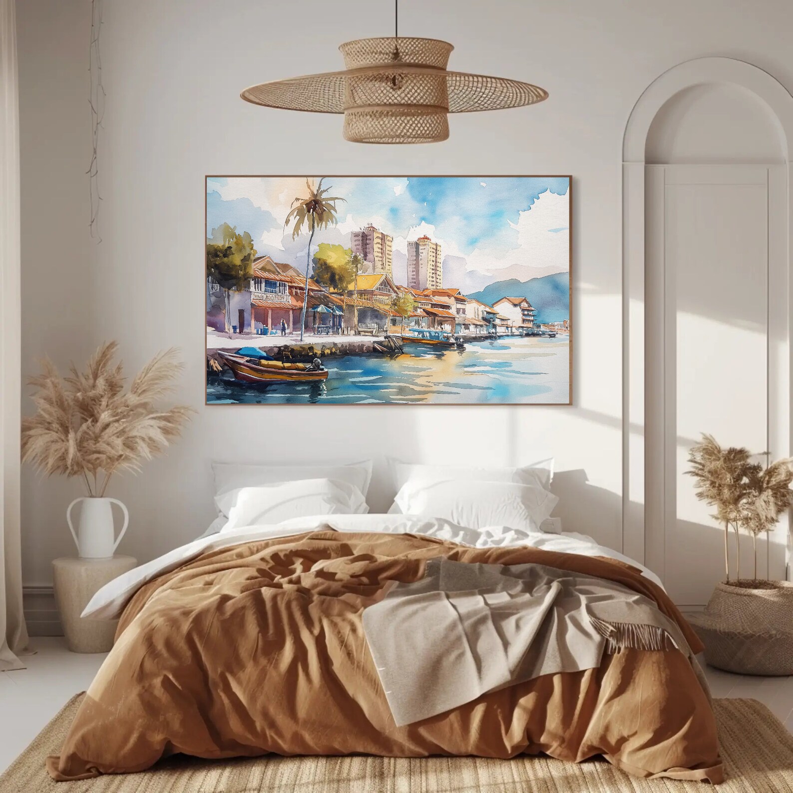 Penang Island Malaysia Canvas Print, Framed Watercolor Painting, Scenic ...