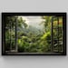 Tropical Jungle Faux Window Wall Art, Large Canvs Print, Green Trees ...