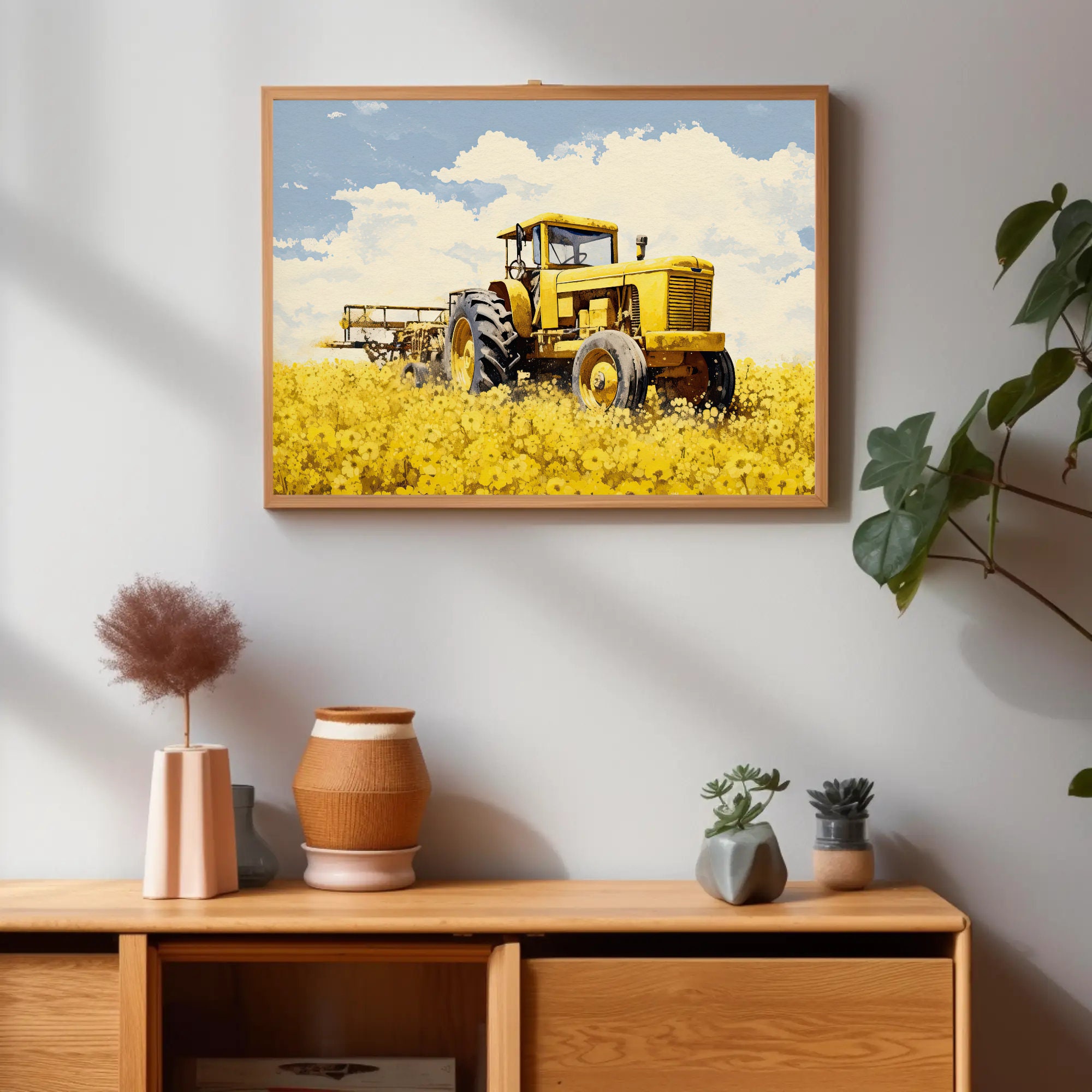 Farm Tractor in a Mustard Field Painting Tractor Wall Art - Etsy
